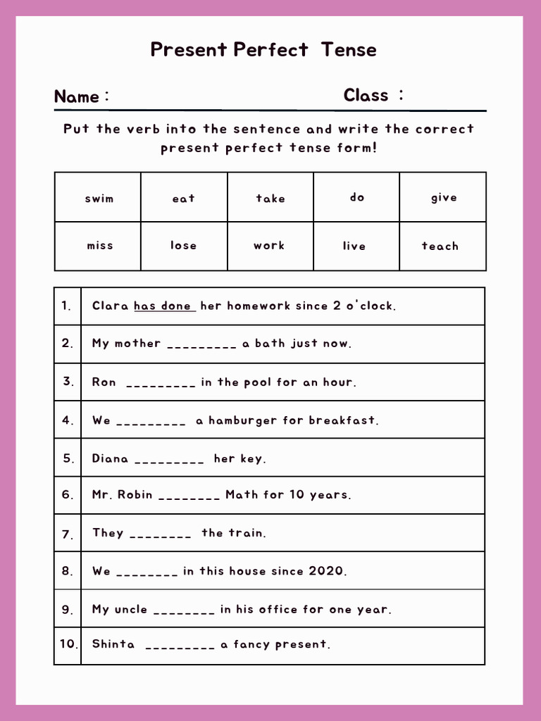 Purple Simple Present Perfect Tense English Worksheet | PDF | Language ...