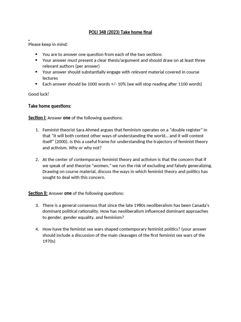 POLI 348 (2024) Final Take Home Exam | PDF