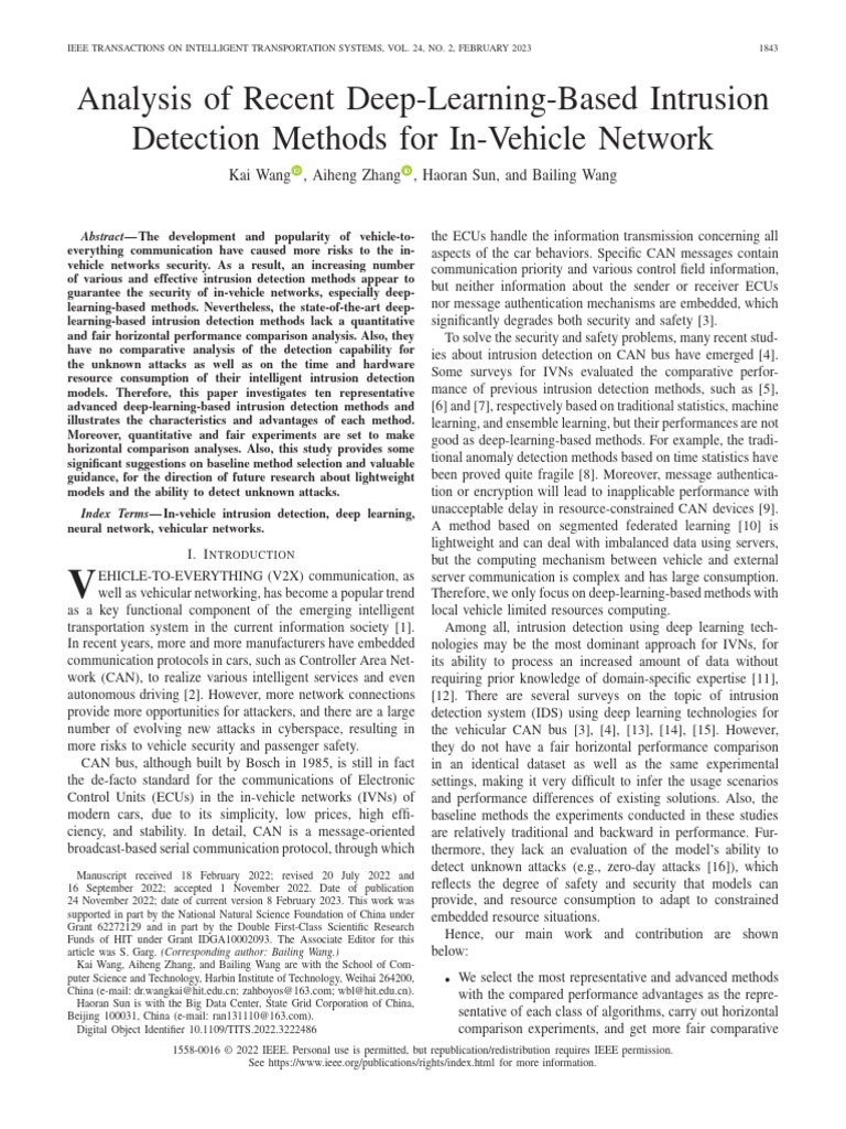2023-IEEE TITS-Analysis of Recent Deep Learning-Based Intrusion ... 2023-IEEE TITS-Analysis of Recent Deep Learning-Based Intrusion ...