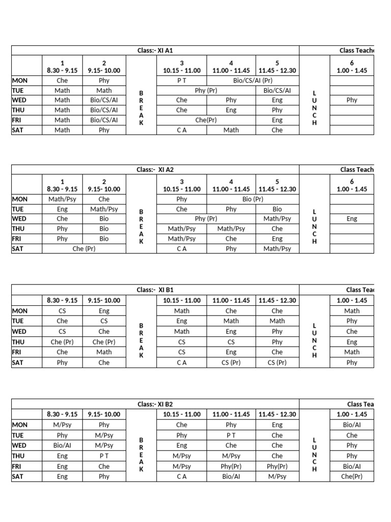 Time Table 2 | PDF | Teaching Methods & Materials | Science & Mathematics