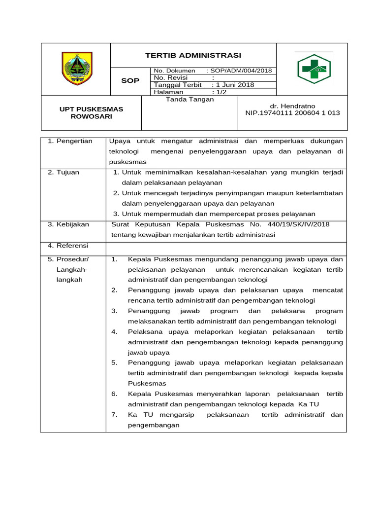 SOP Administrasi Puskesmas | PDF
