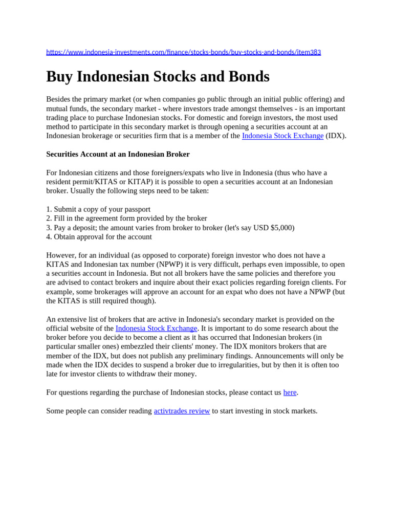 Buy Indonesian Stocks and Bonds | PDF