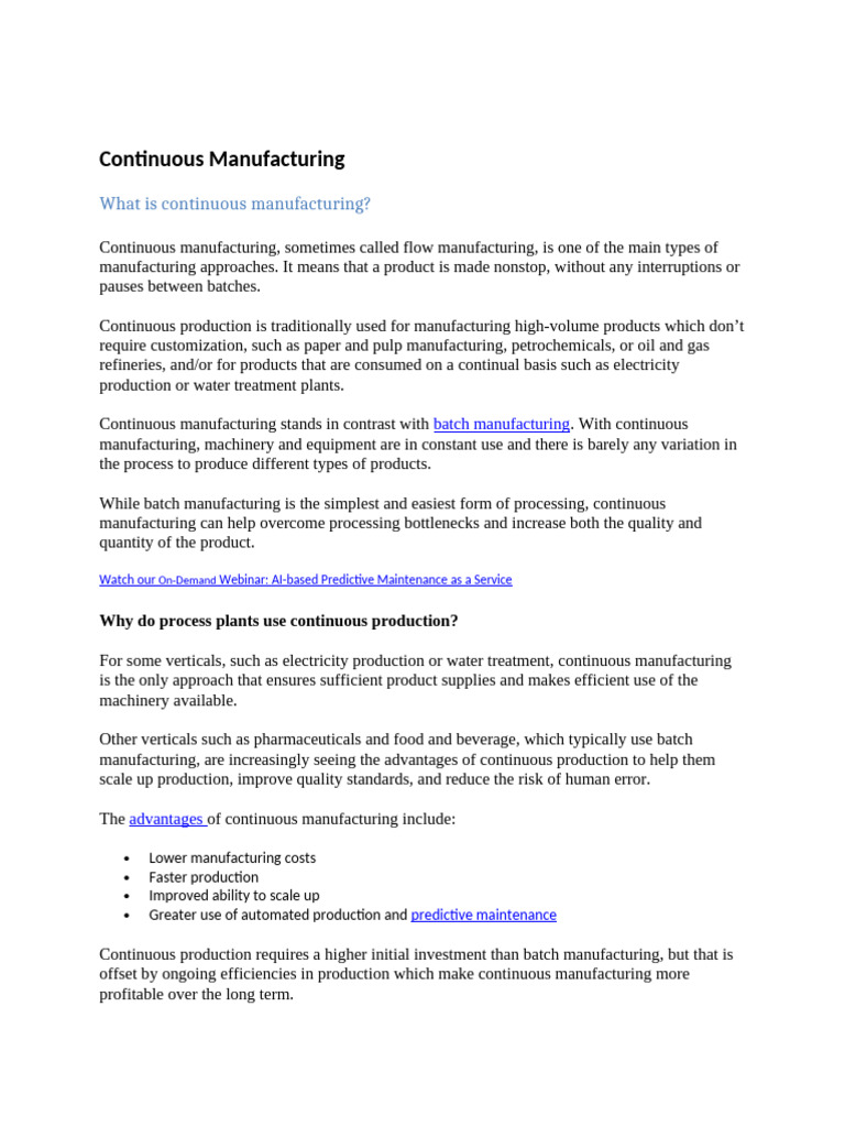 Continuous Manufacturing | PDF | Machine Learning | Artificial Intelligence