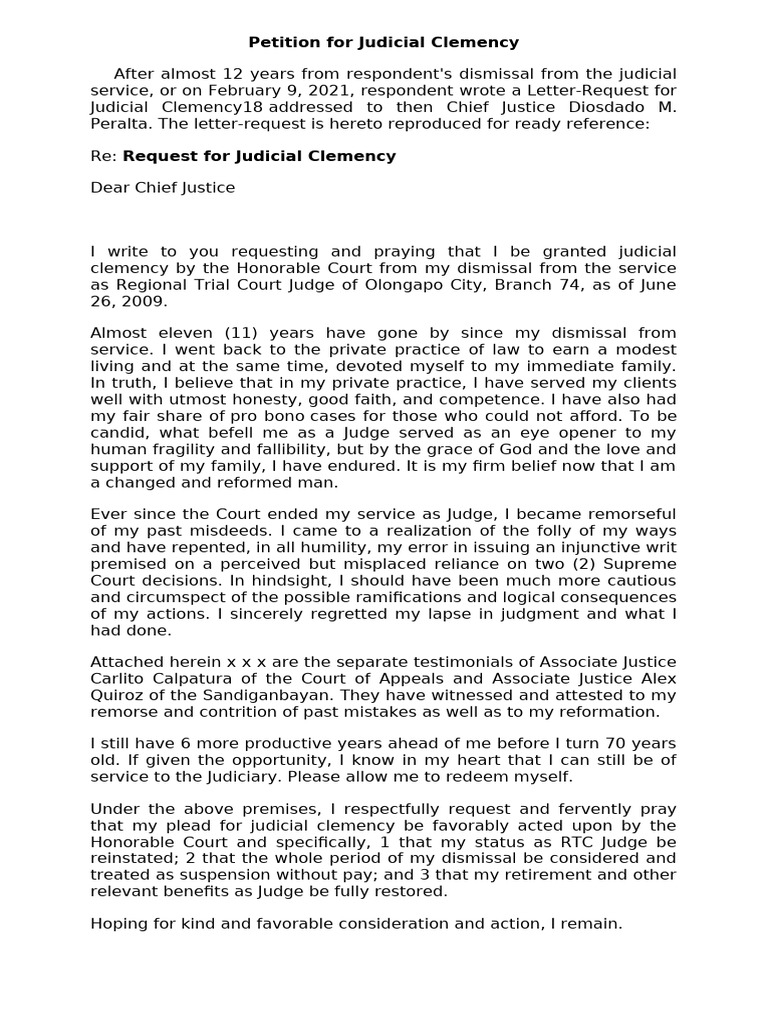 Petition For Judicial Clemency | PDF | Judge | Political Law