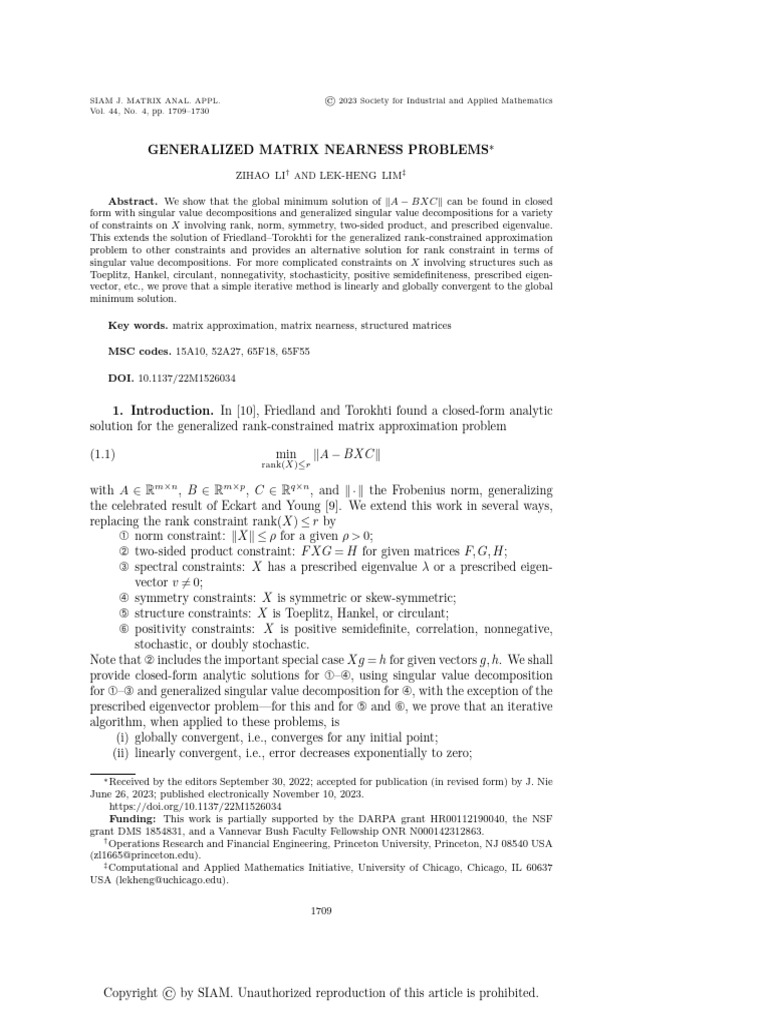 Generalized Matrix Nearness Problems | PDF | Mathematical Optimization | Matrix (Mathematics)