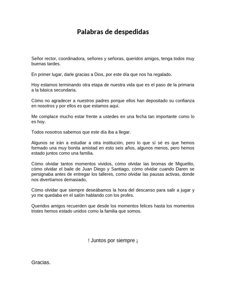 Palabras de Despedidas | PDF