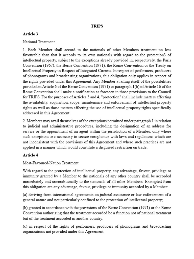 TRIPS | PDF | Trips Agreement | Intellectual Property