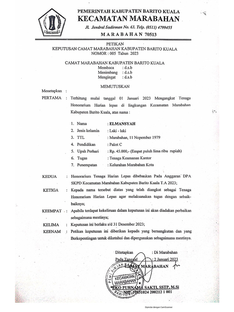 Elmansyah SK 2023 | PDF