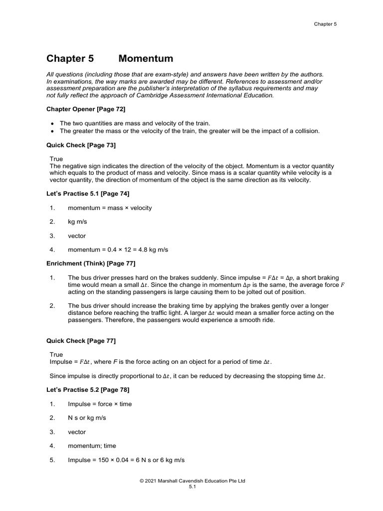 Textbook Answers - iGCSE Physics - Momentum | PDF | Momentum | Collision