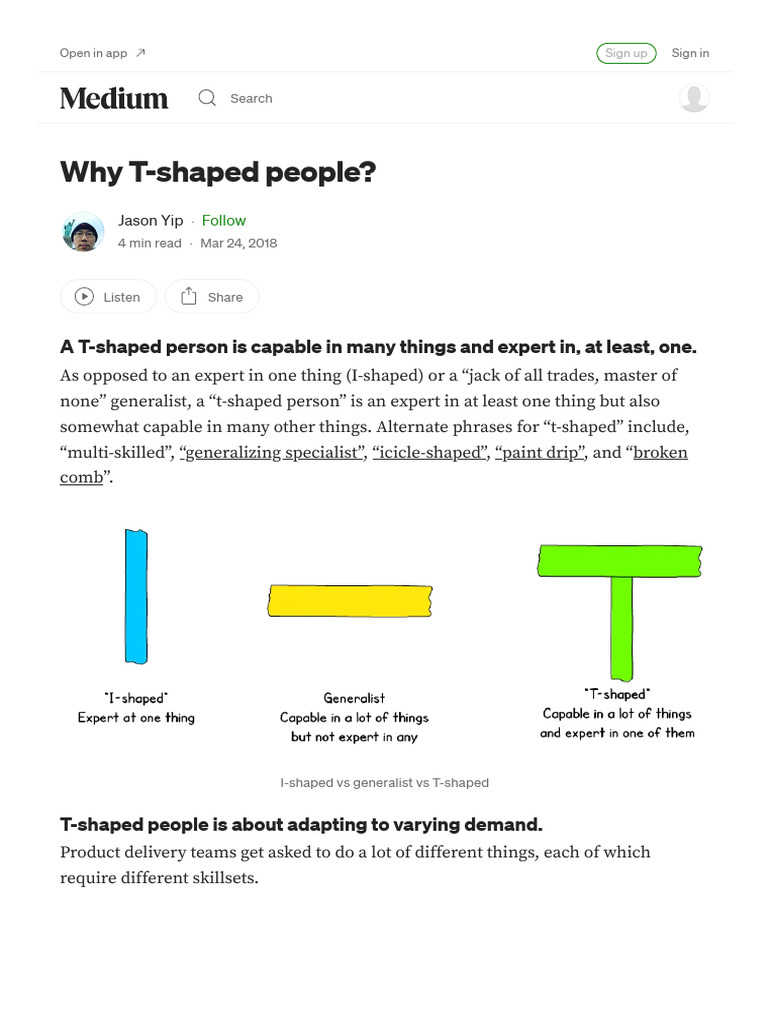 Why T-Shaped People - A T-Shaped Person Is Capable in Many - by Jason Yip - Medium | PDF ...