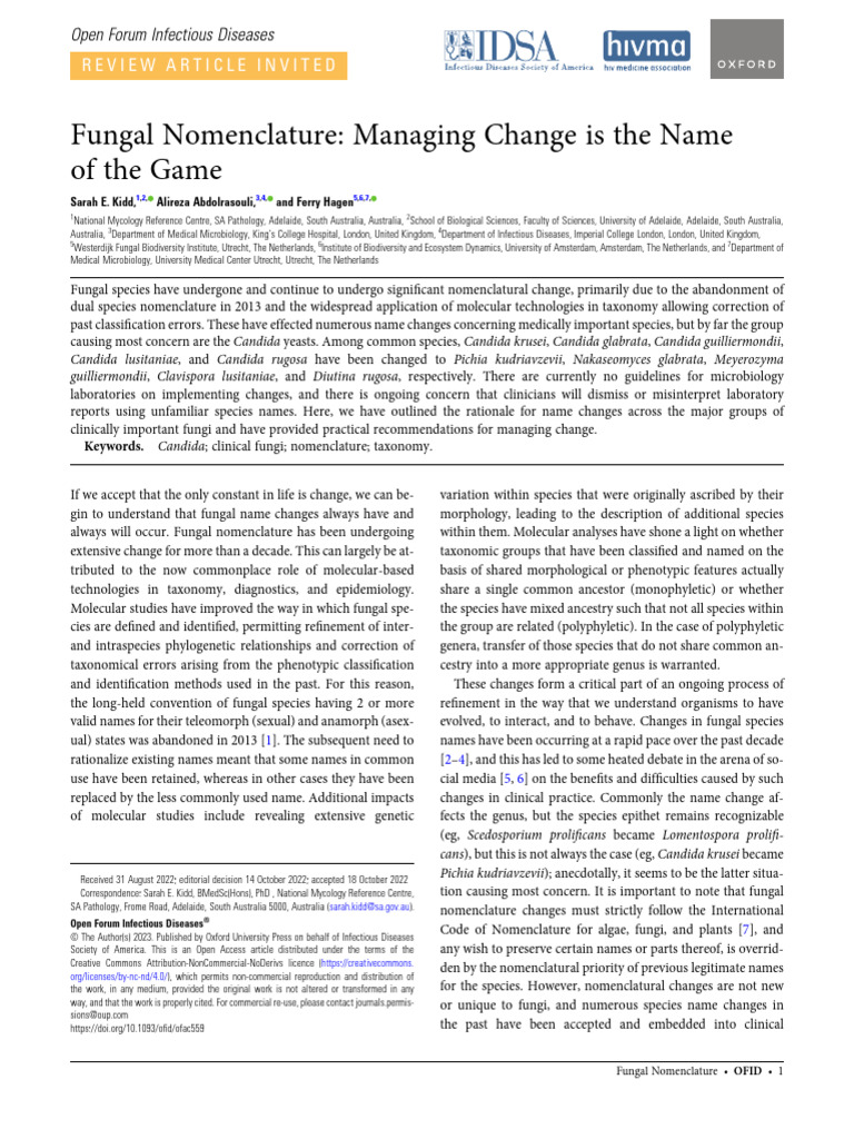 Fungal Nomenclature - Managing Change Is The Name of The Game | PDF ...