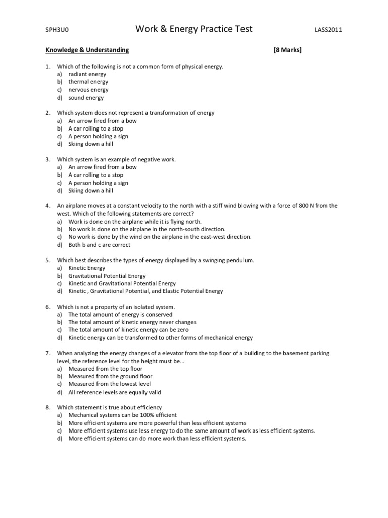 Practice Test | PDF | Kinetic Energy | Potential Energy