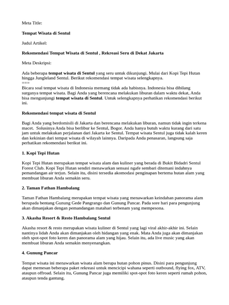 Tempat Wisata Sentul | PDF