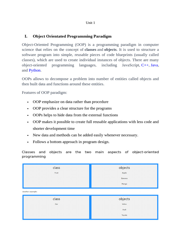 Unit 1 - Part A | PDF | Java Virtual Machine | Object Oriented Programming