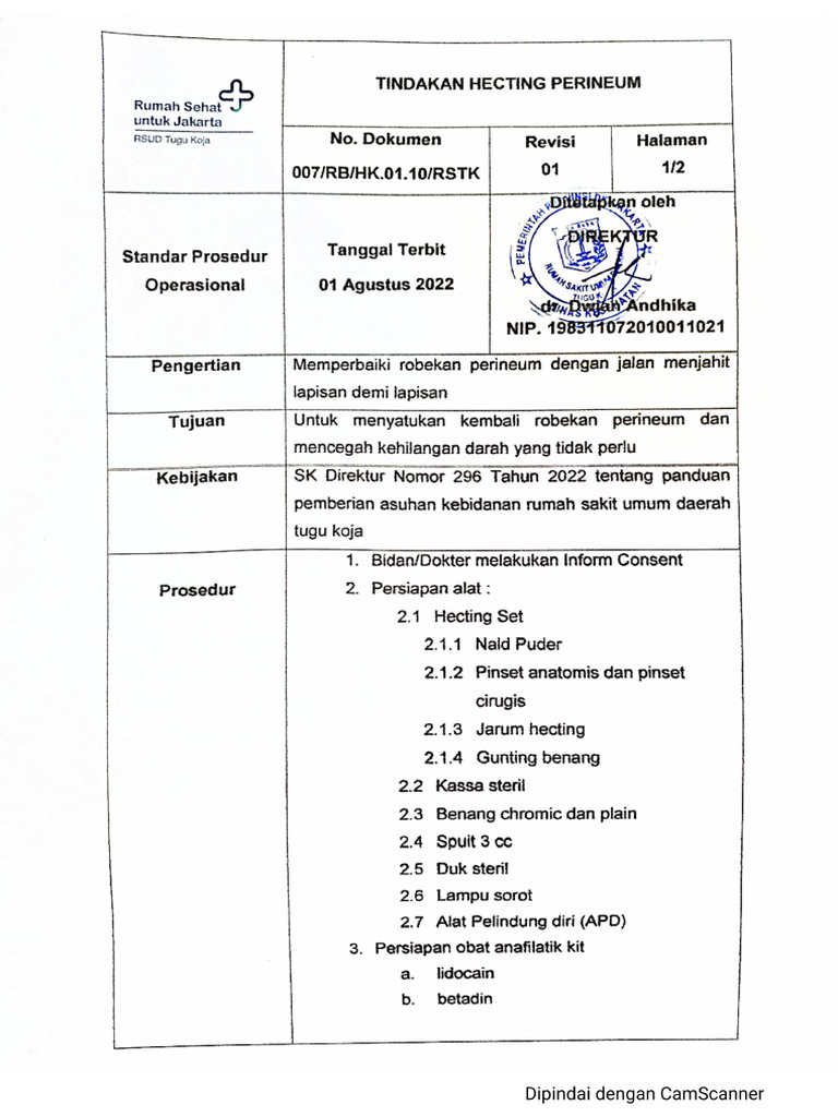 Spo Tindakan Hecting Perineum | PDF