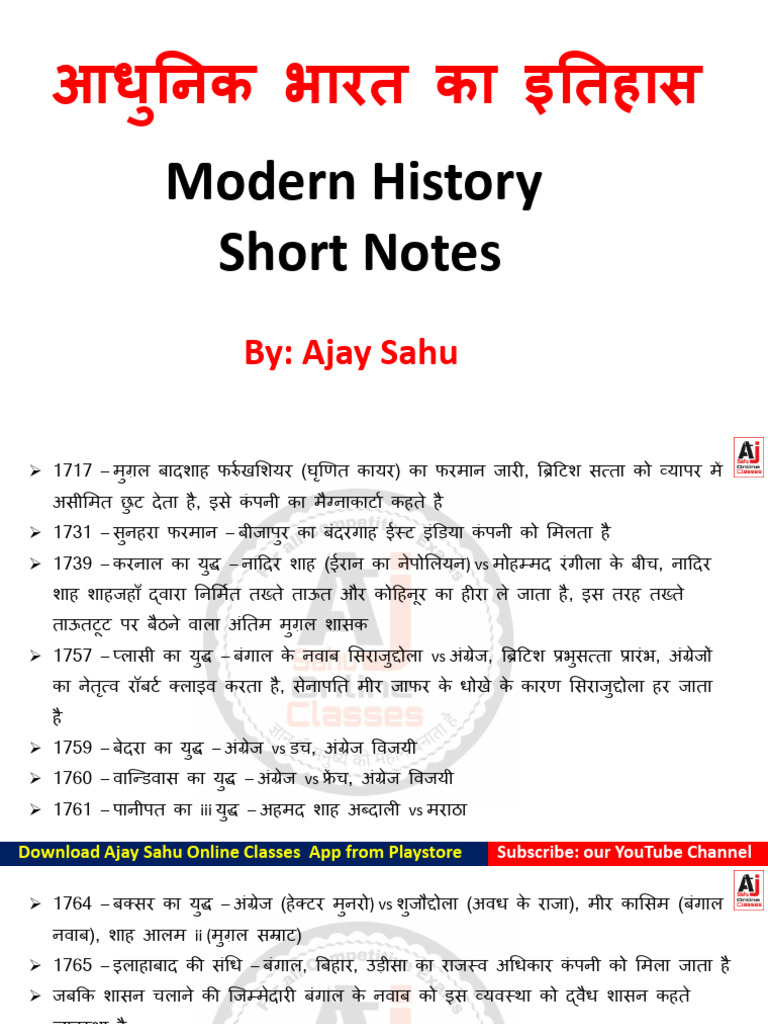 New Modern History Short Notes For Exams | PDF