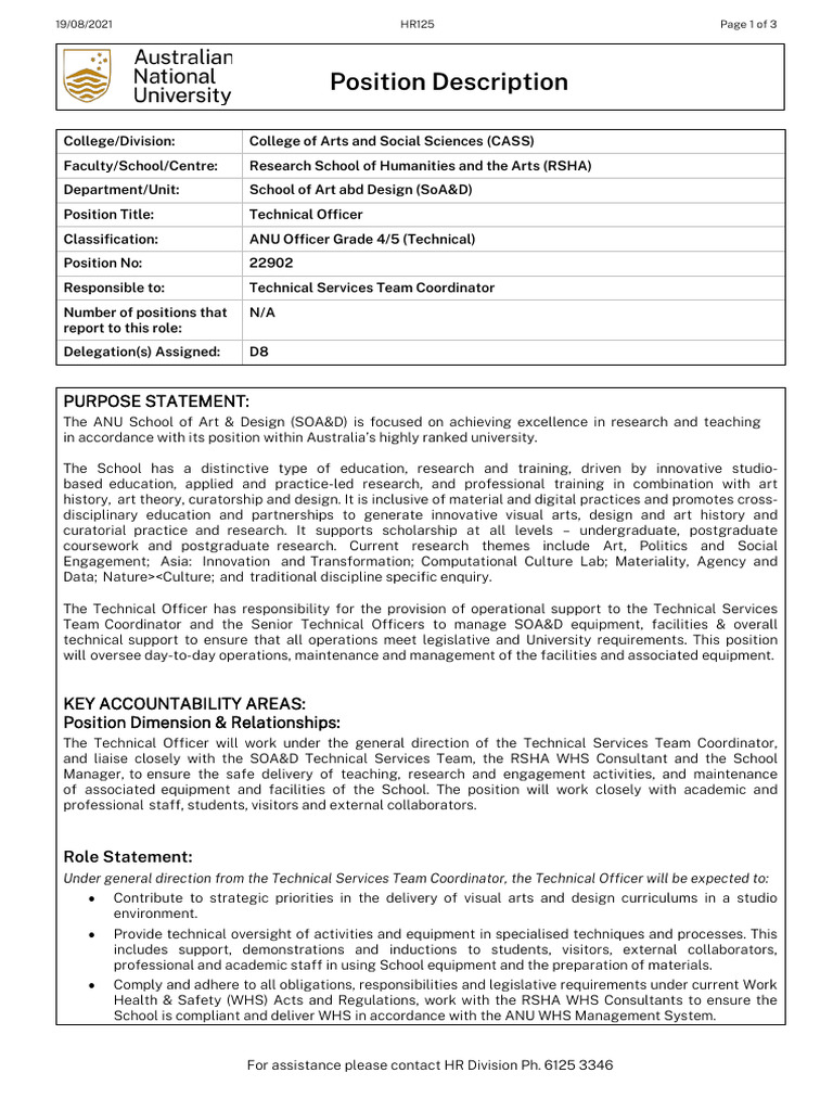 Technical Officer Position at ANU SoA&D | PDF | Postgraduate Education ...