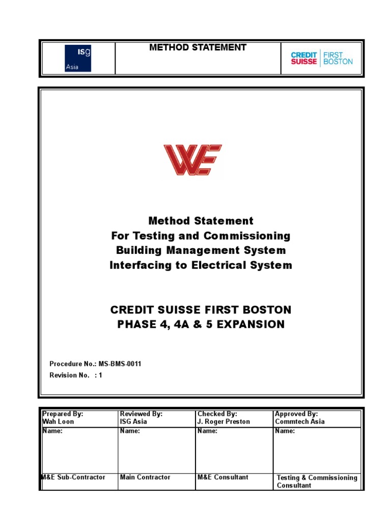Method Statement For Testing And Commissioning Building Management