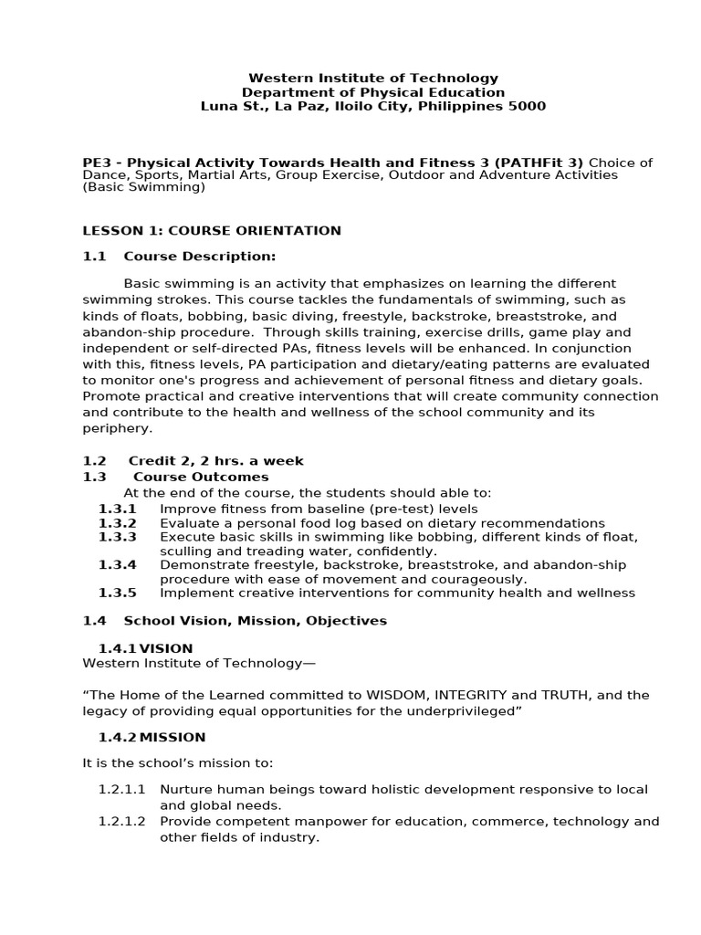 PATHFit 3 Instructional Manual Final | PDF | Swimming