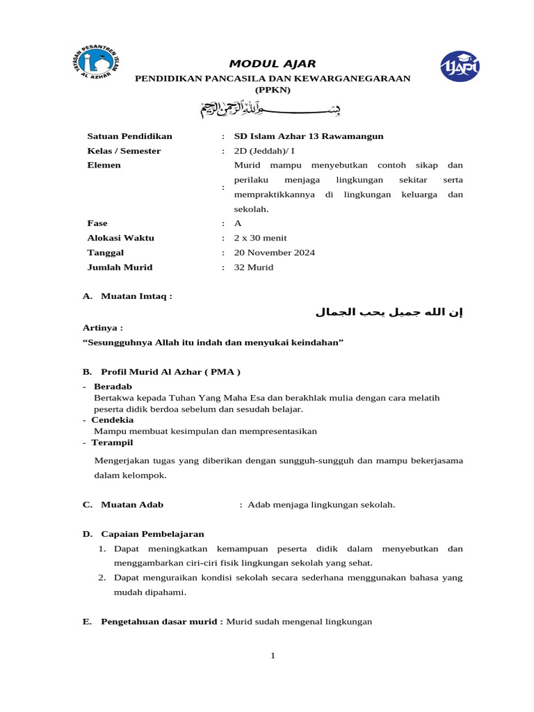 Ukuran Modul Ajar PPKN Kelas 2D | PDF