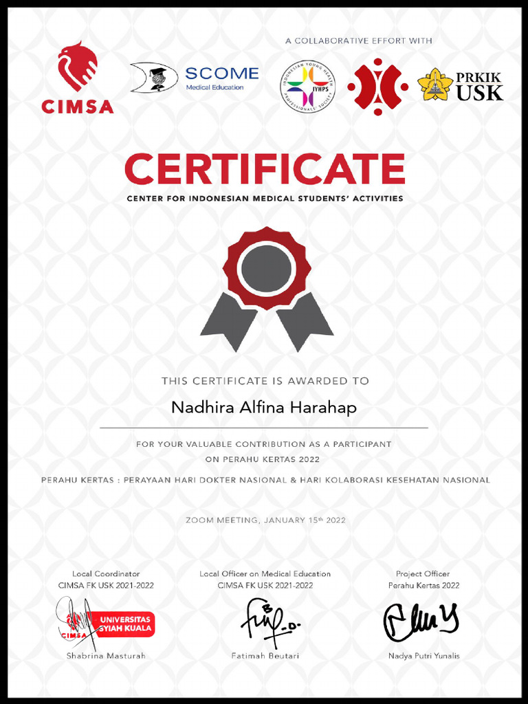 Sertifikat Nadhira Alfina Harahap | PDF