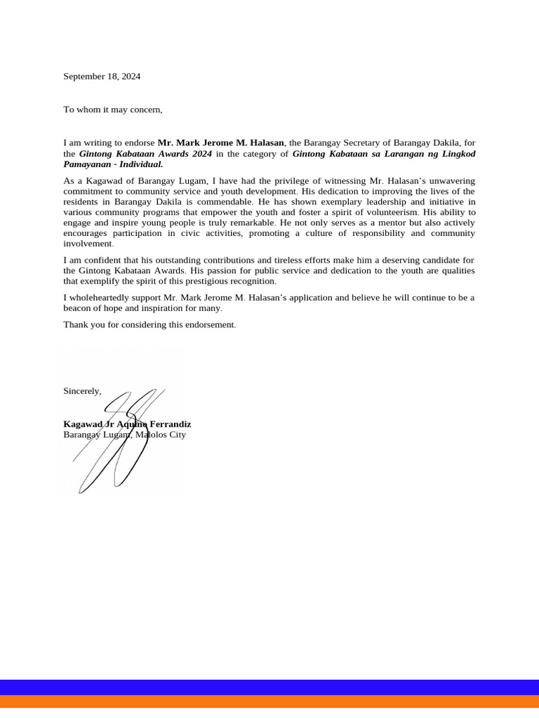 Endorsement Letter | PDF