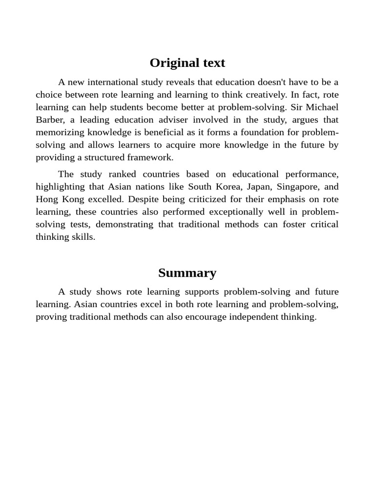 Rote Learning Boosts Problem Solving | PDF