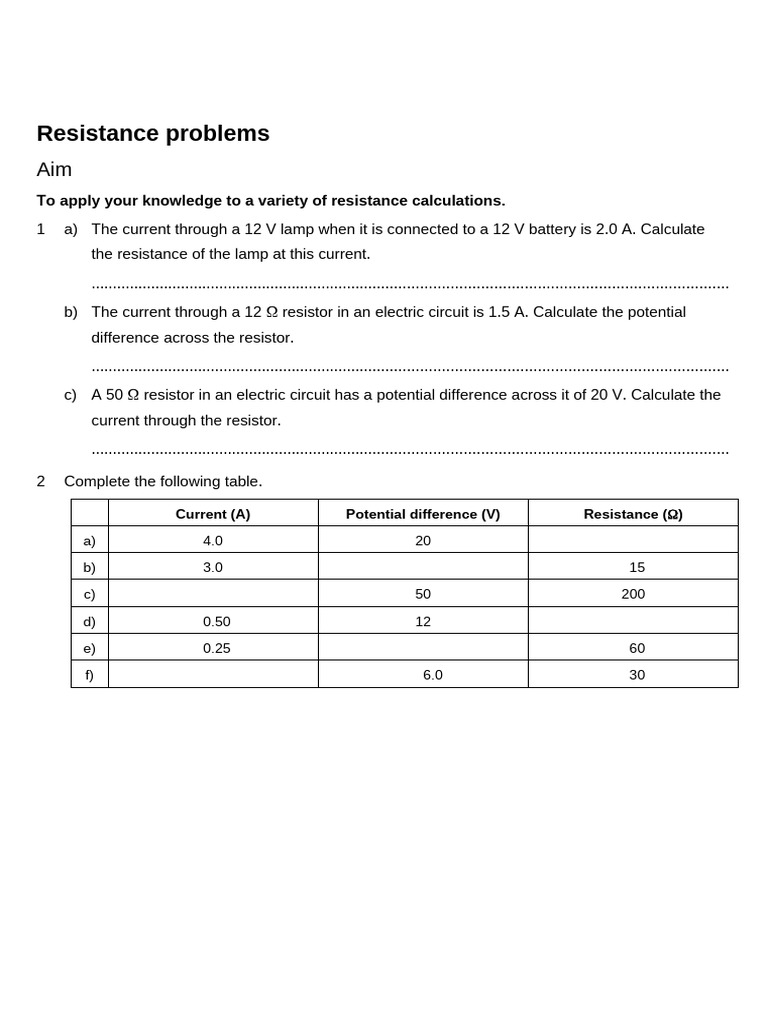 Resistance_Problems | PDF | Electrical Resistance And Conductance | Resistor