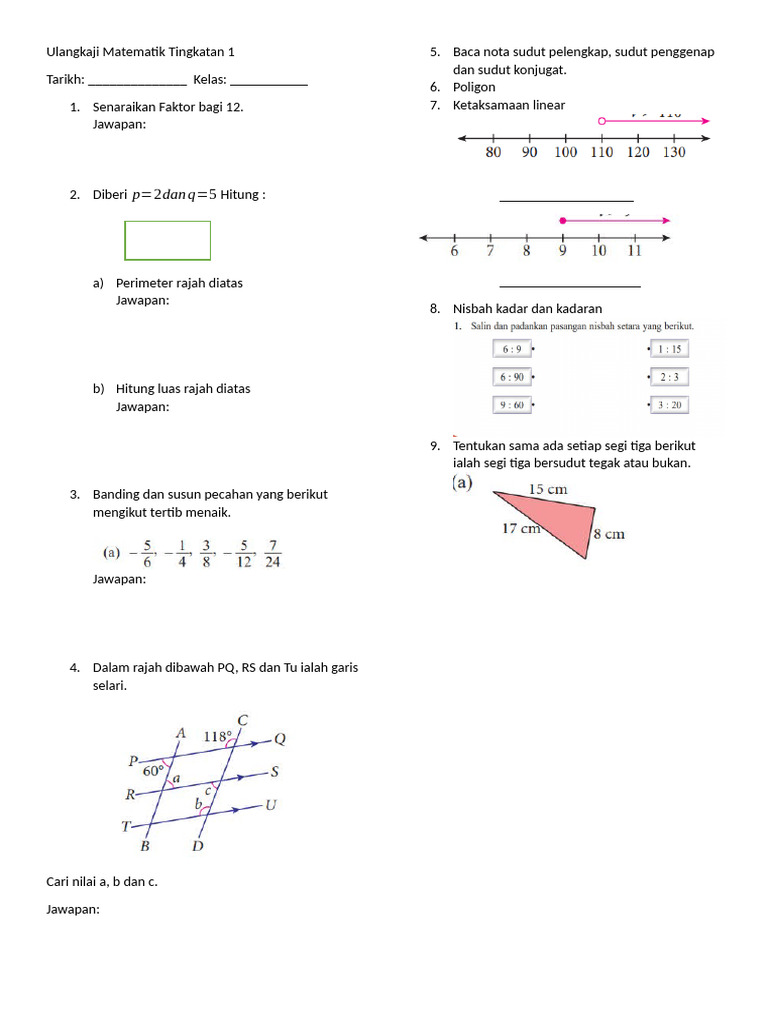 Ulangkaji Matematik Tingkatan 1 | PDF