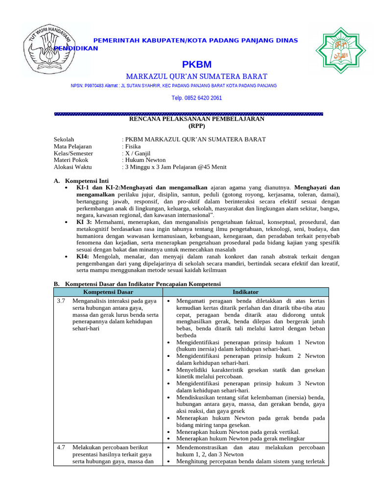 RPP 7 Hukum Newton | PDF