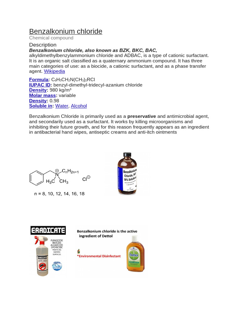 Benzalkonium Chloride | PDF | Chemical Substances | Cleaning Products
