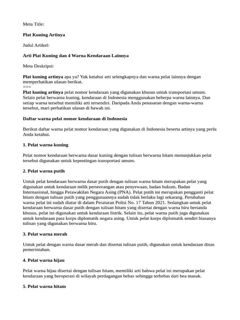 Plat Kuning Artinya | PDF | Game & Aktivitas | Hukum