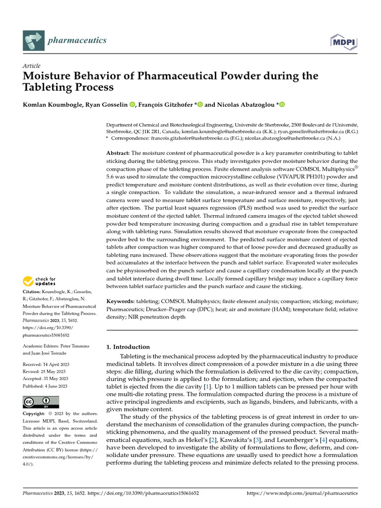 Moisture Behavior of Powder During Tableting | PDF | Tablet (Pharmacy ...