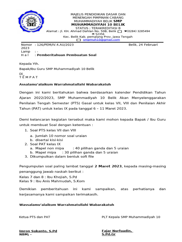 Pembuatan Soal PTS SMP | PDF