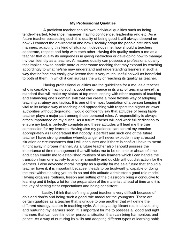 My Professional Qualities | PDF | Teachers | Learning