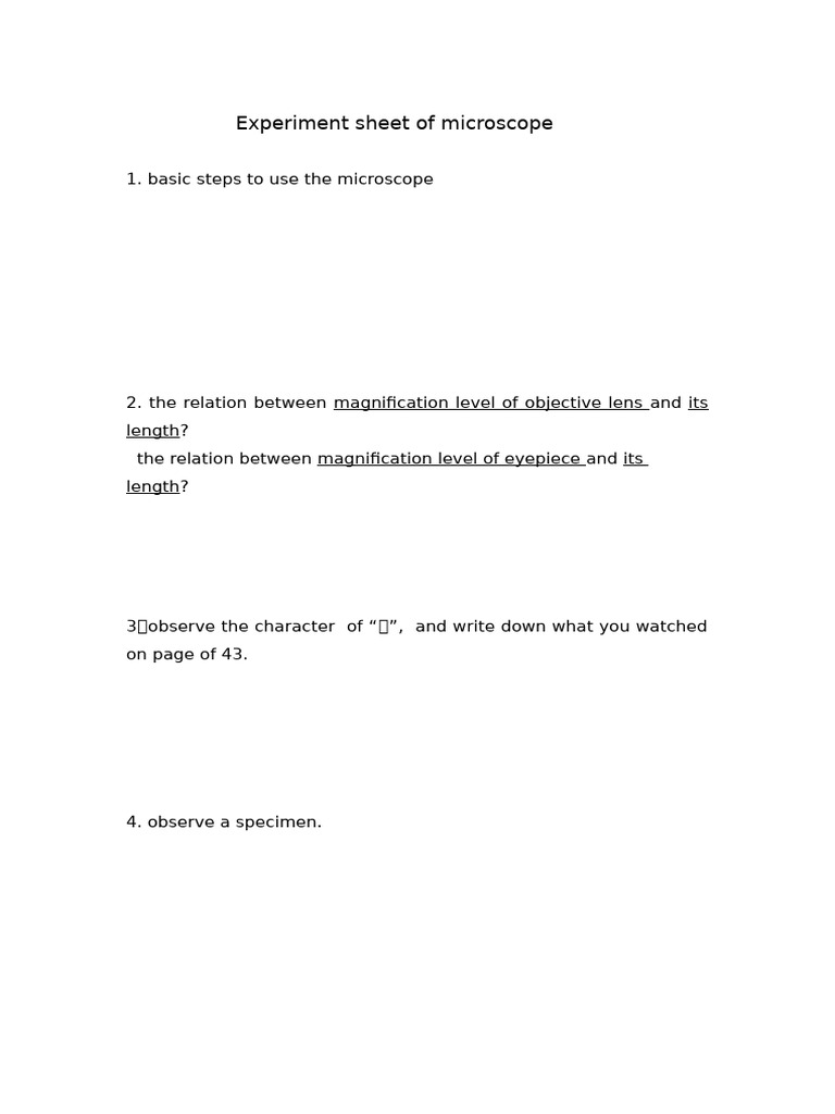 Experiment Sheet of Microscope | PDF