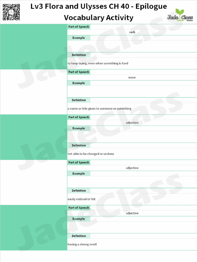 Lv3 Flora and Ulysses CH 40 - Epilogue - Vocabulary Activity | PDF