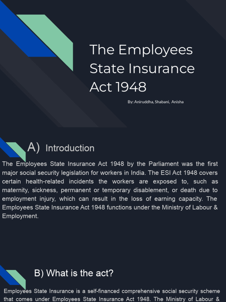 Employees State Insurance Act 1948 Overview | PDF | Employment | Justice