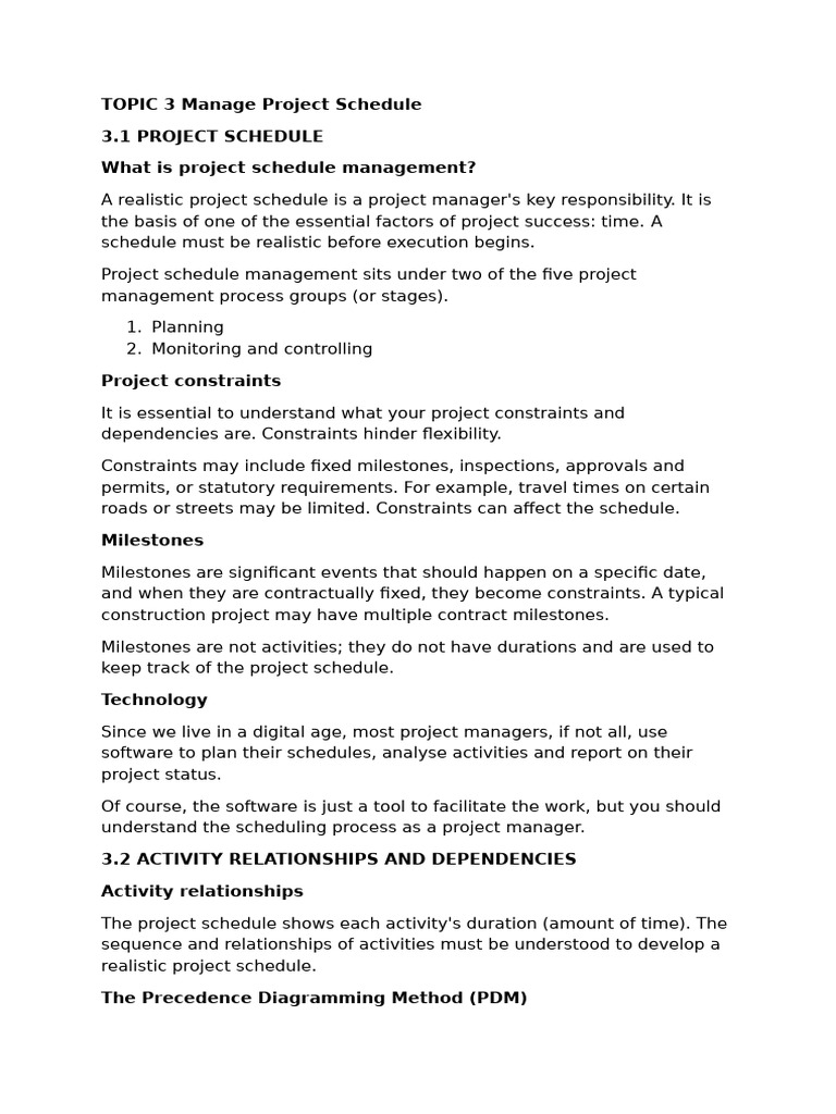 TOPIC 3 Manage Project Schedule | PDF