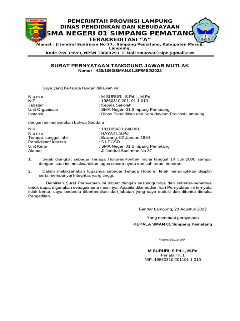 Surat Tanggung Jawab Mutlak (SPTM) | PDF