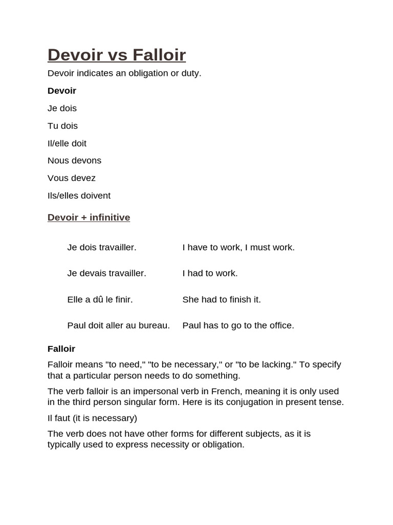 Devoir Vs Falloir | PDF | Language Arts & Discipline