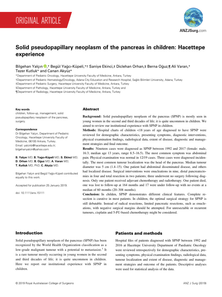 Solid Pseudopapillary Neoplasm of The Pancreas in Children | PDF | Medicine | Neoplasms