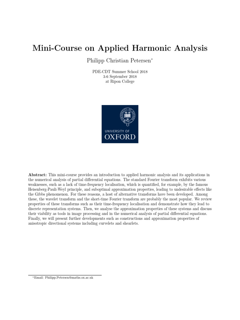Mini Lecture On Applied Harmonic Analysis | PDF | Fourier Transform | Wavelet