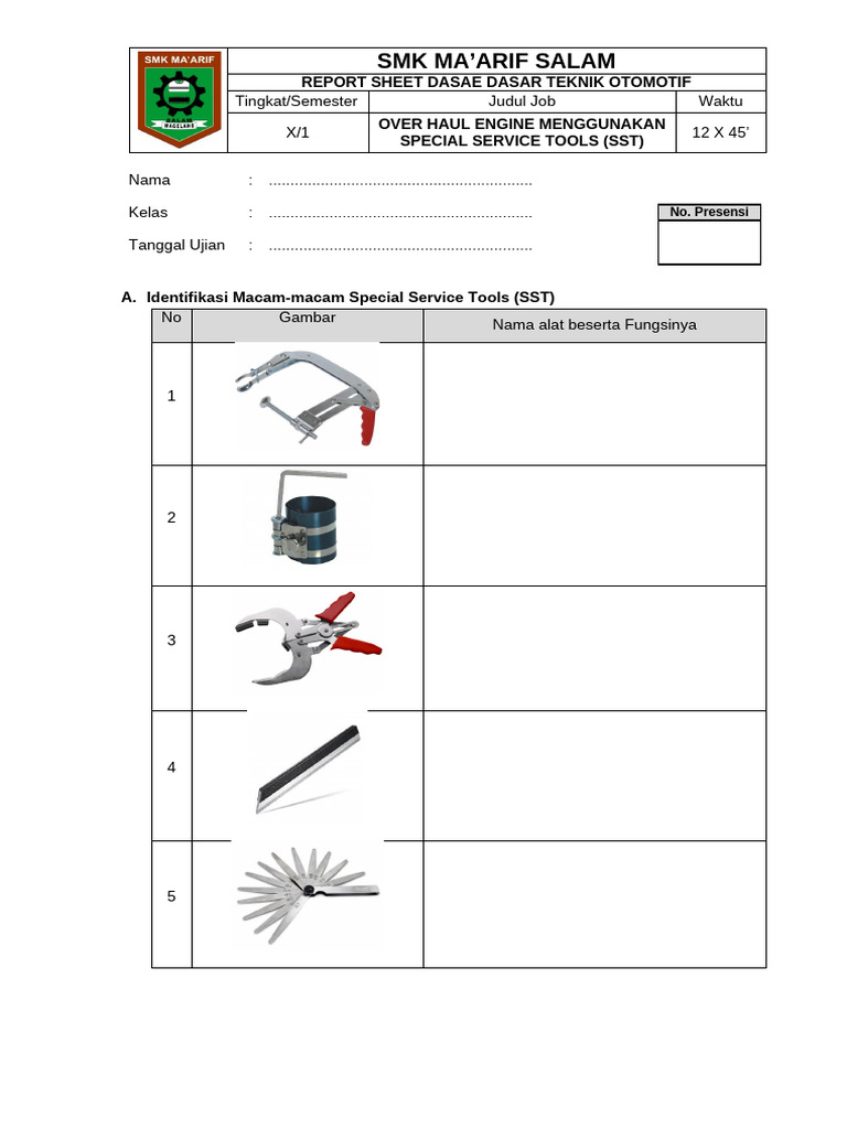 Report Sheet Oh (Special Service Tools (SST) | PDF | Metode & Bahan ...
