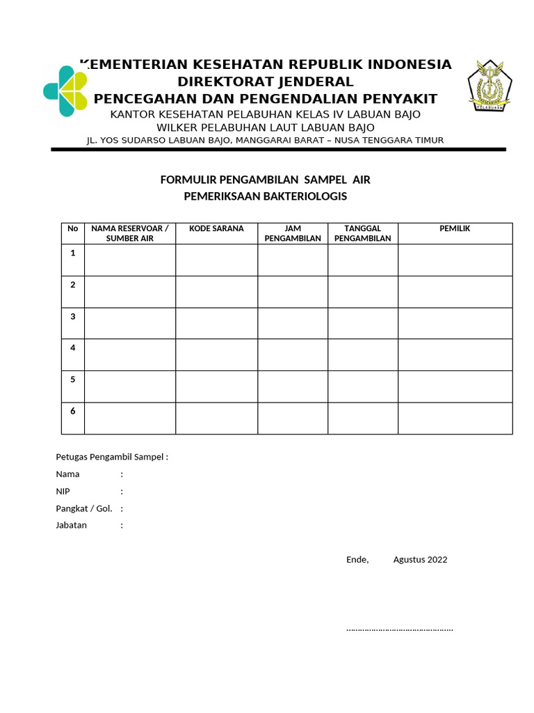Form Sampel Air Ende | PDF | Pengelolaan Keuangan & Uang