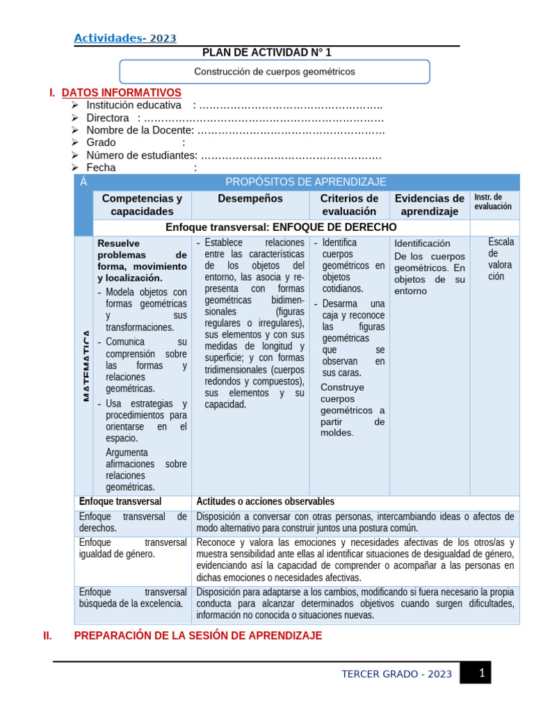 3° - Sesión Construimos Cuerpo Geometricos | PDF | Geometría | Evaluación