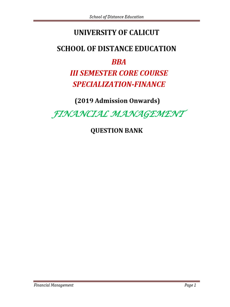 BBA - III Sem-2019 Admn. Financial Management | PDF | Capital Budgeting ...