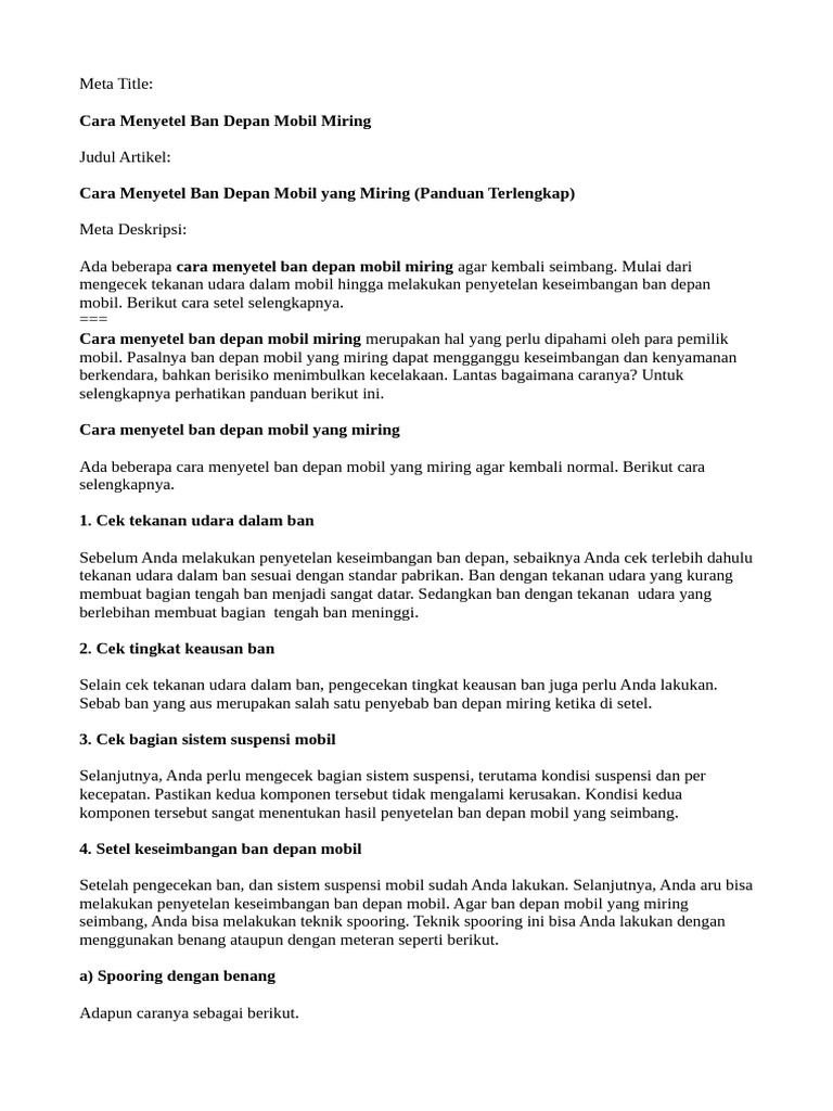 Cara Menyetel Ban Depan Mobil Miring | PDF | Teknologi & Rekayasa