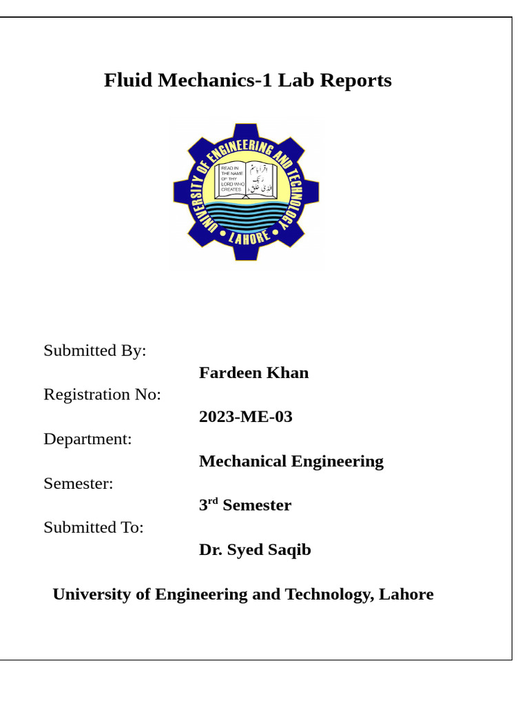 Fluid Mechanics Lab First 4 Experiments Pdf Fluid Dynamics
