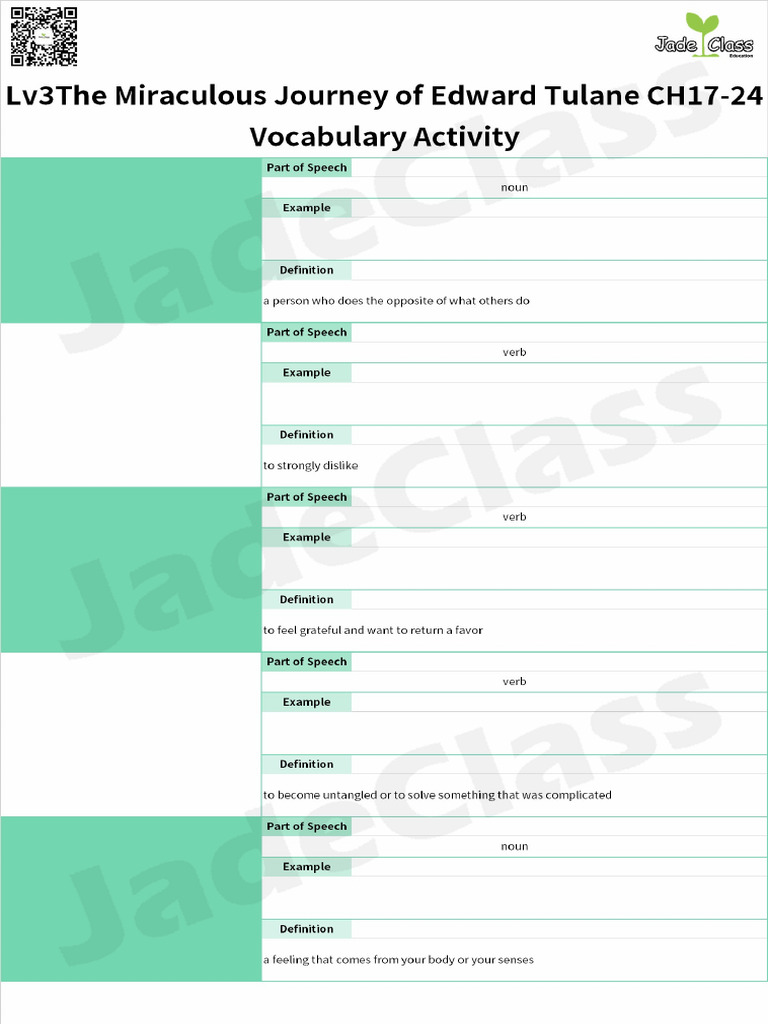 Lv3 The Miraculous Journey of Edward Tulane CH17-24 - Vocabulary Activity | PDF